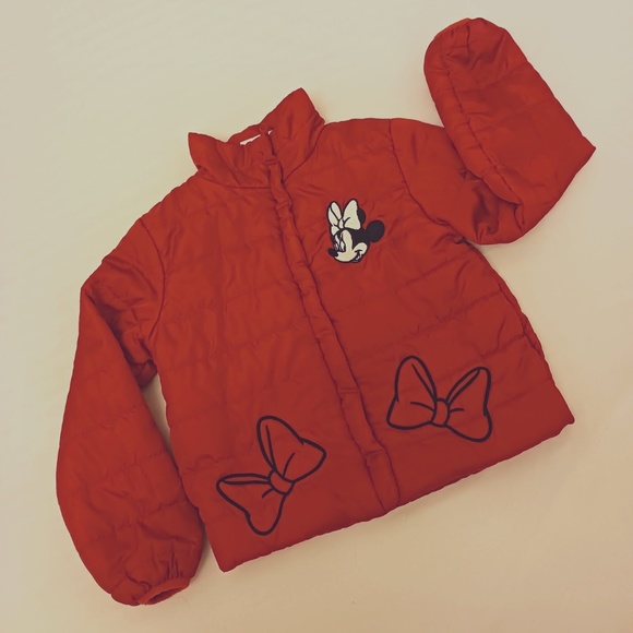 Disney | Jackets & Coats | Minnie Disney Girls Size 5 Red Puffy Jacket ...
